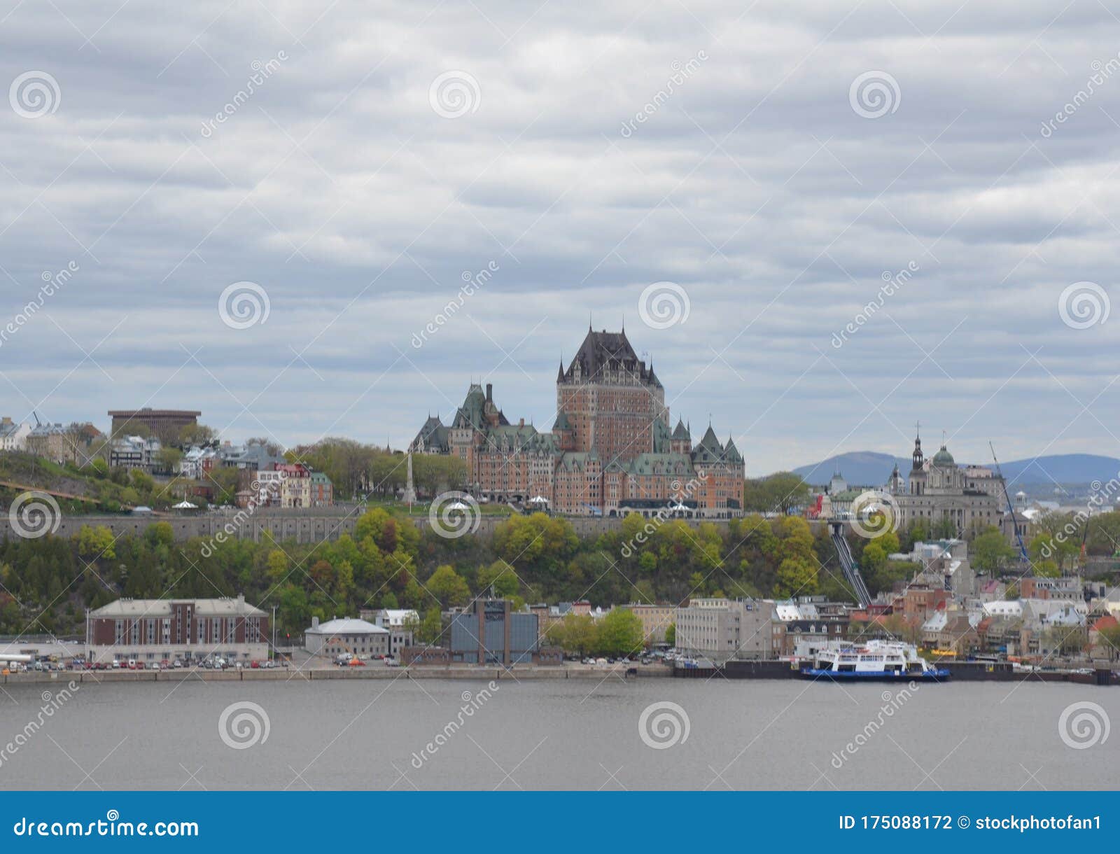 Buildings and Structures with River in Quebec, Canada Stock Photo ...