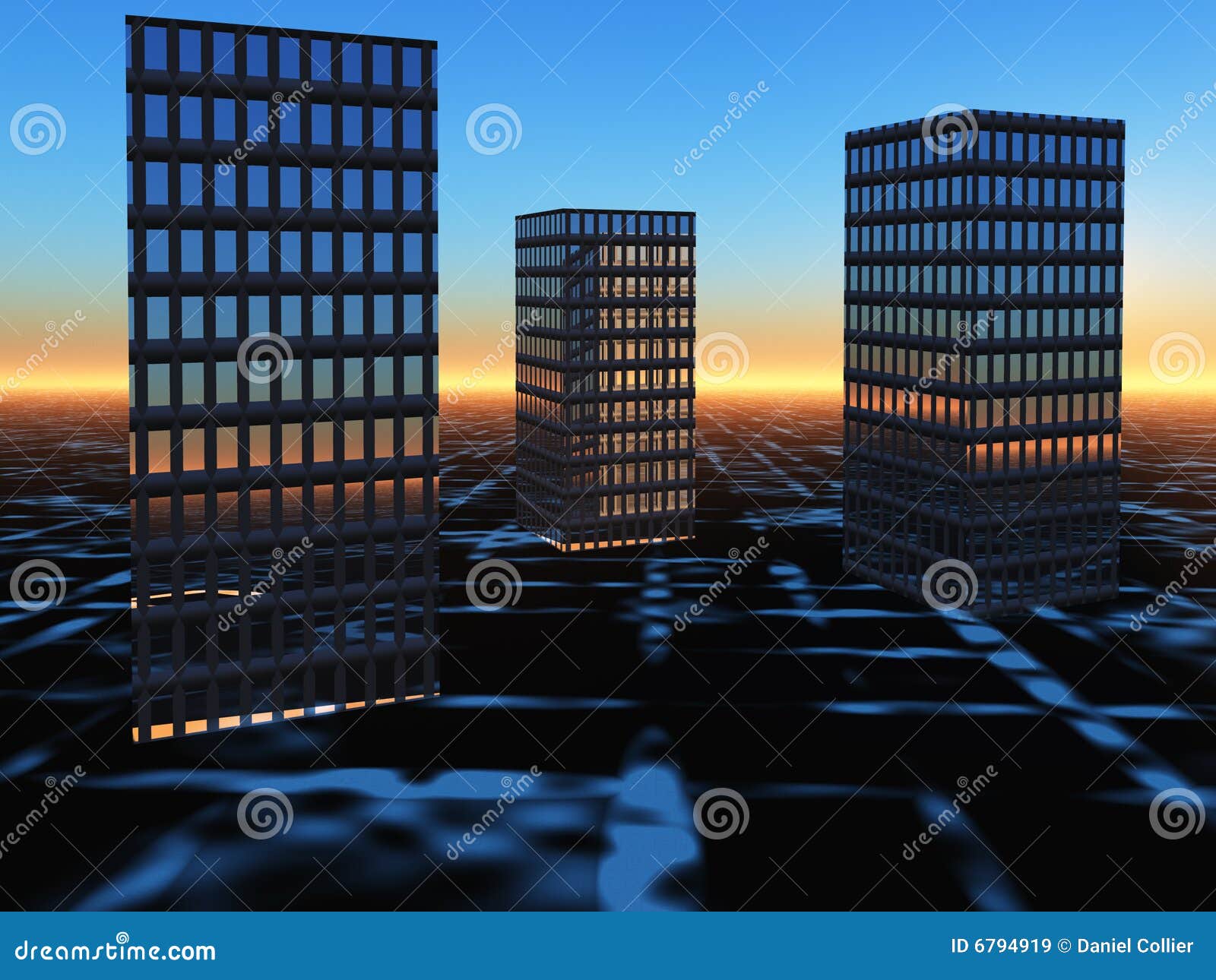 Buildings on Surreal Horizon Sunrise Stock Illustration - Illustration ...