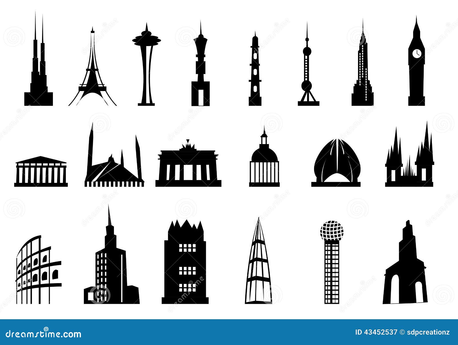 Buildings and Towers Icon Set Stock Illustration - Illustration of ...