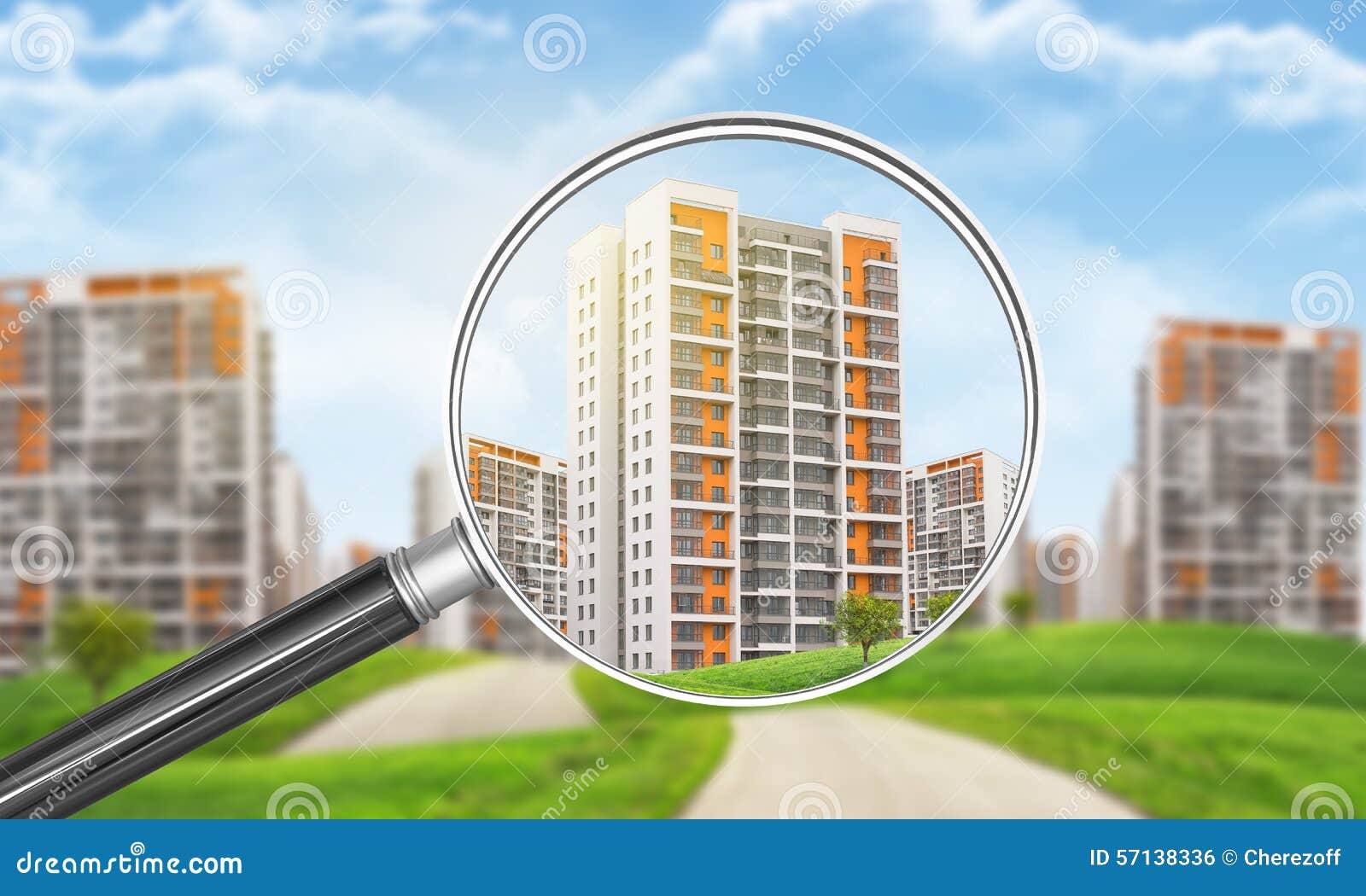 Buildings under magnifier stock photo. Image of building - 57138336