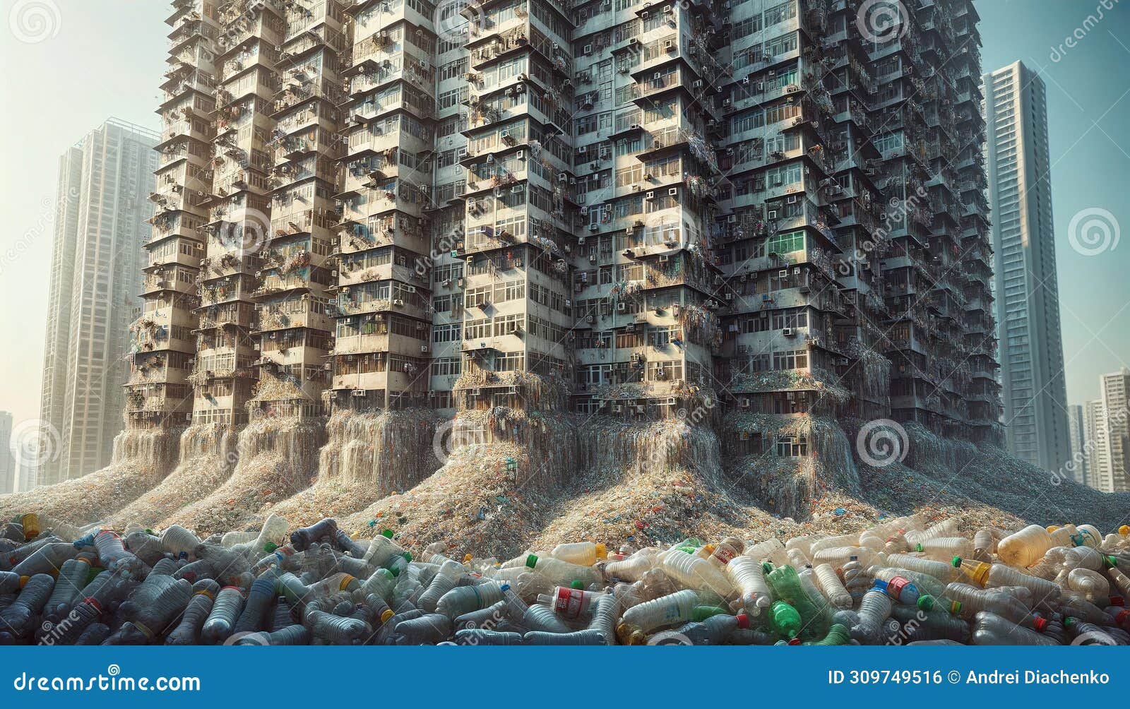 Buildings Under Massive Piles of Plastic Waste Stock Illustration ...