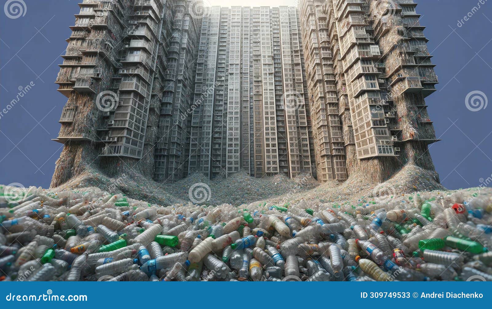 Buildings Under Massive Piles of Plastic Waste Stock Illustration ...