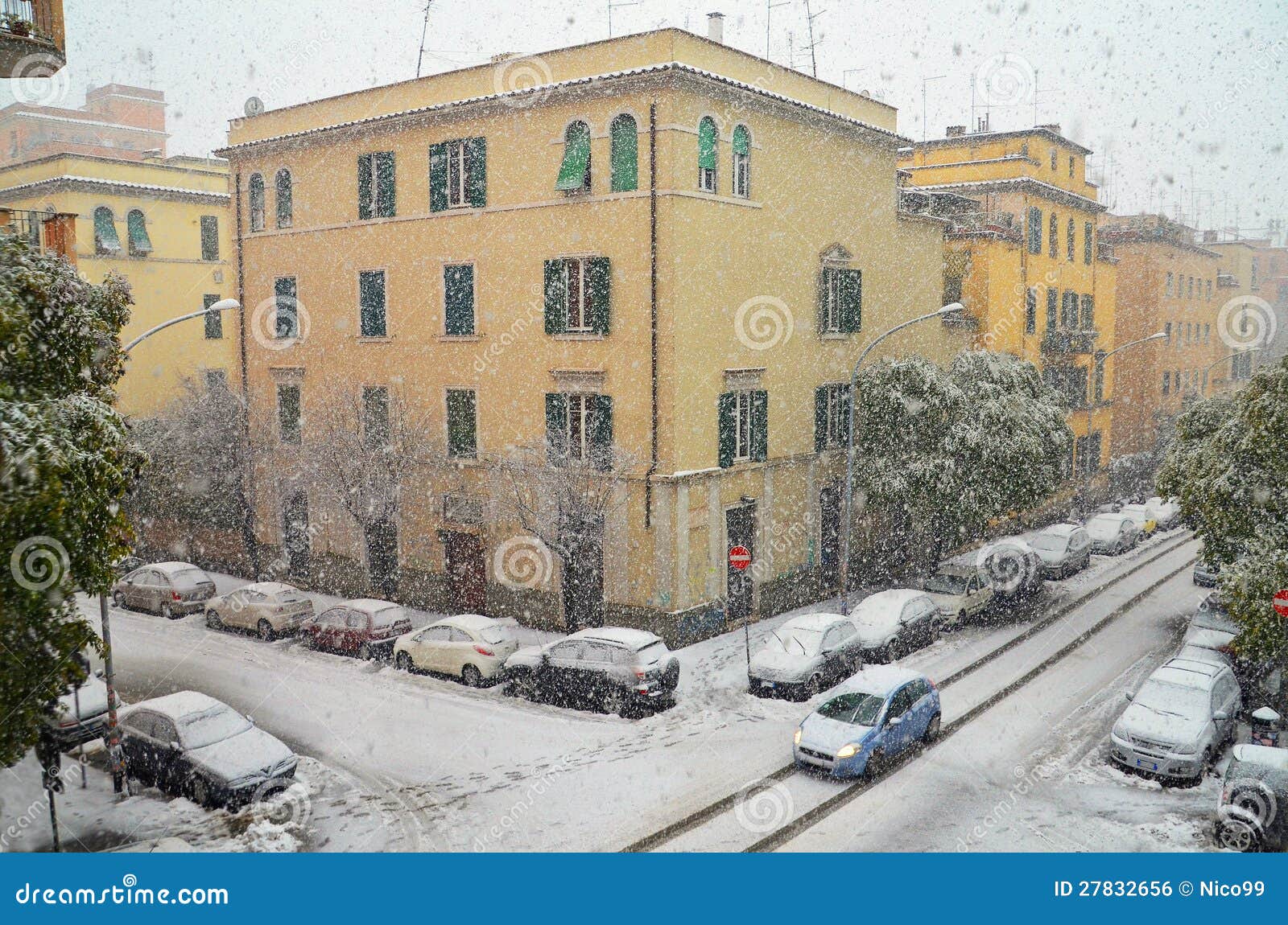 Buildings under snow fall stock photo. Image of weather - 27832656