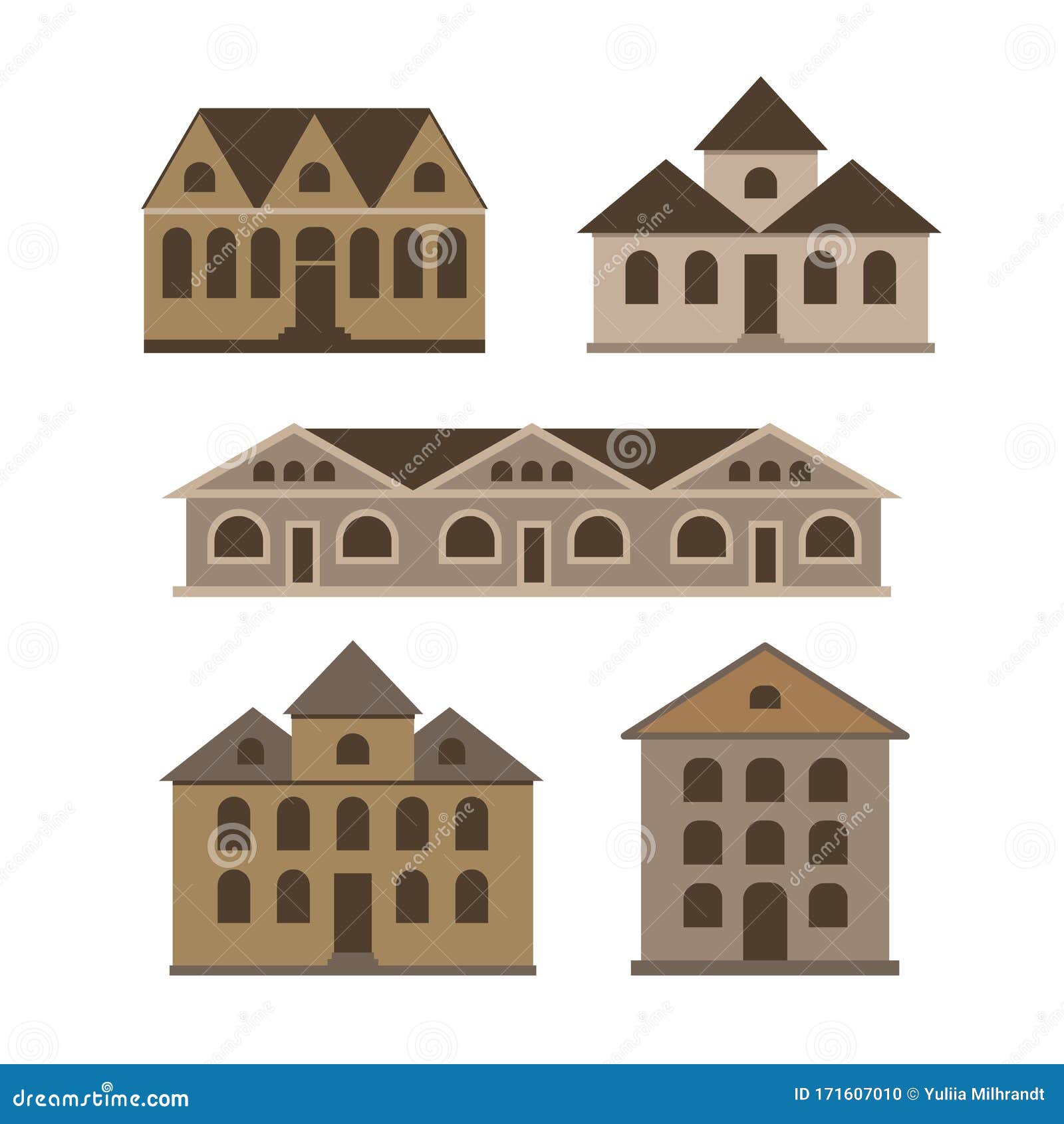 Set Of Different Buildings And Traditional Dwellings Isolated On White ...