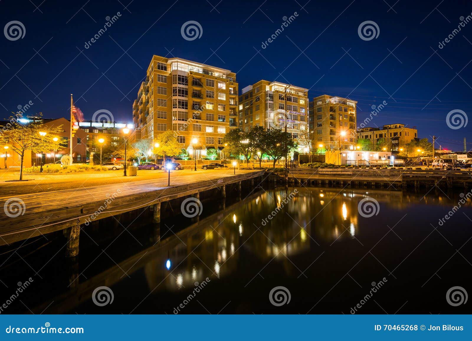 Buildings on the Waterfront at Night, in Fell S Point, Baltimore ...