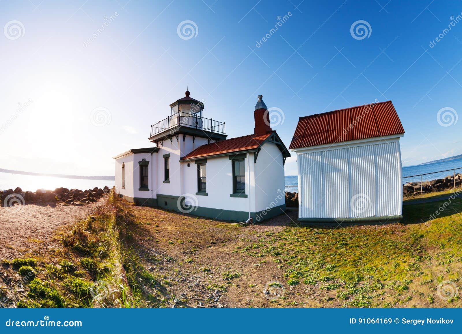 Buildings of West Point Lighthouse at Sunny Day Stock Image - Image of ...