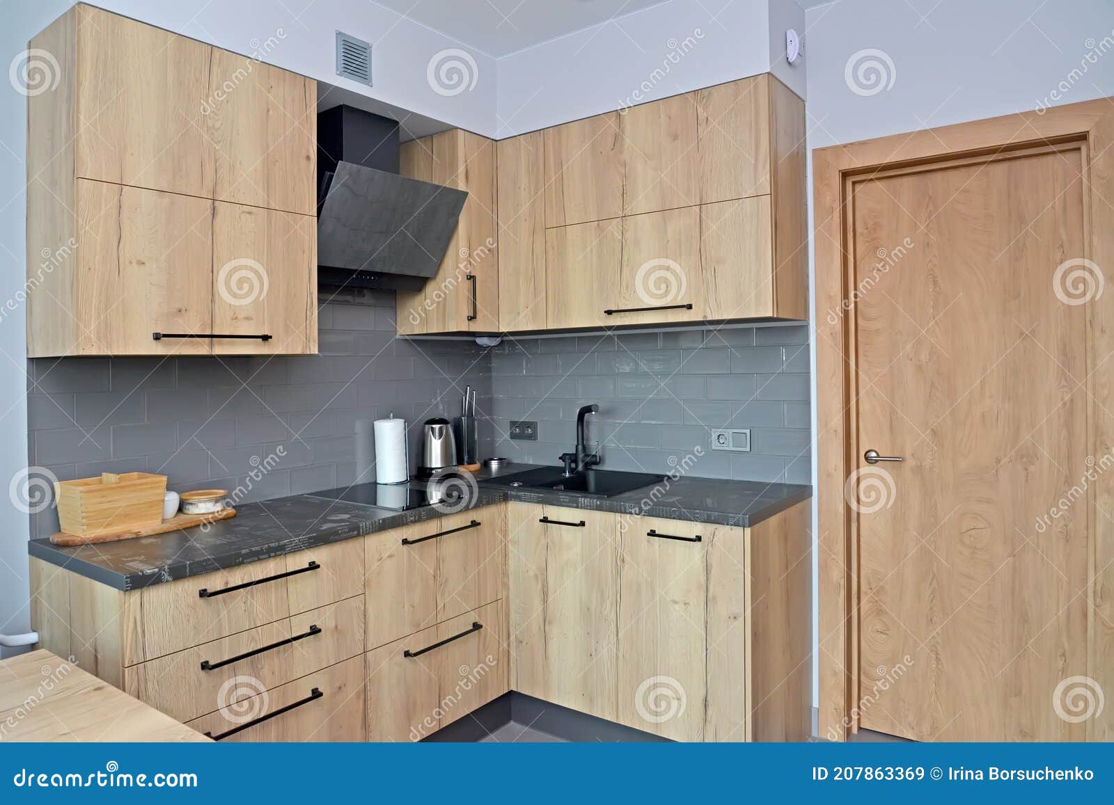 Built-in Cabinet Furniture in the Kitchen. Modern Minimalism with Loft ...