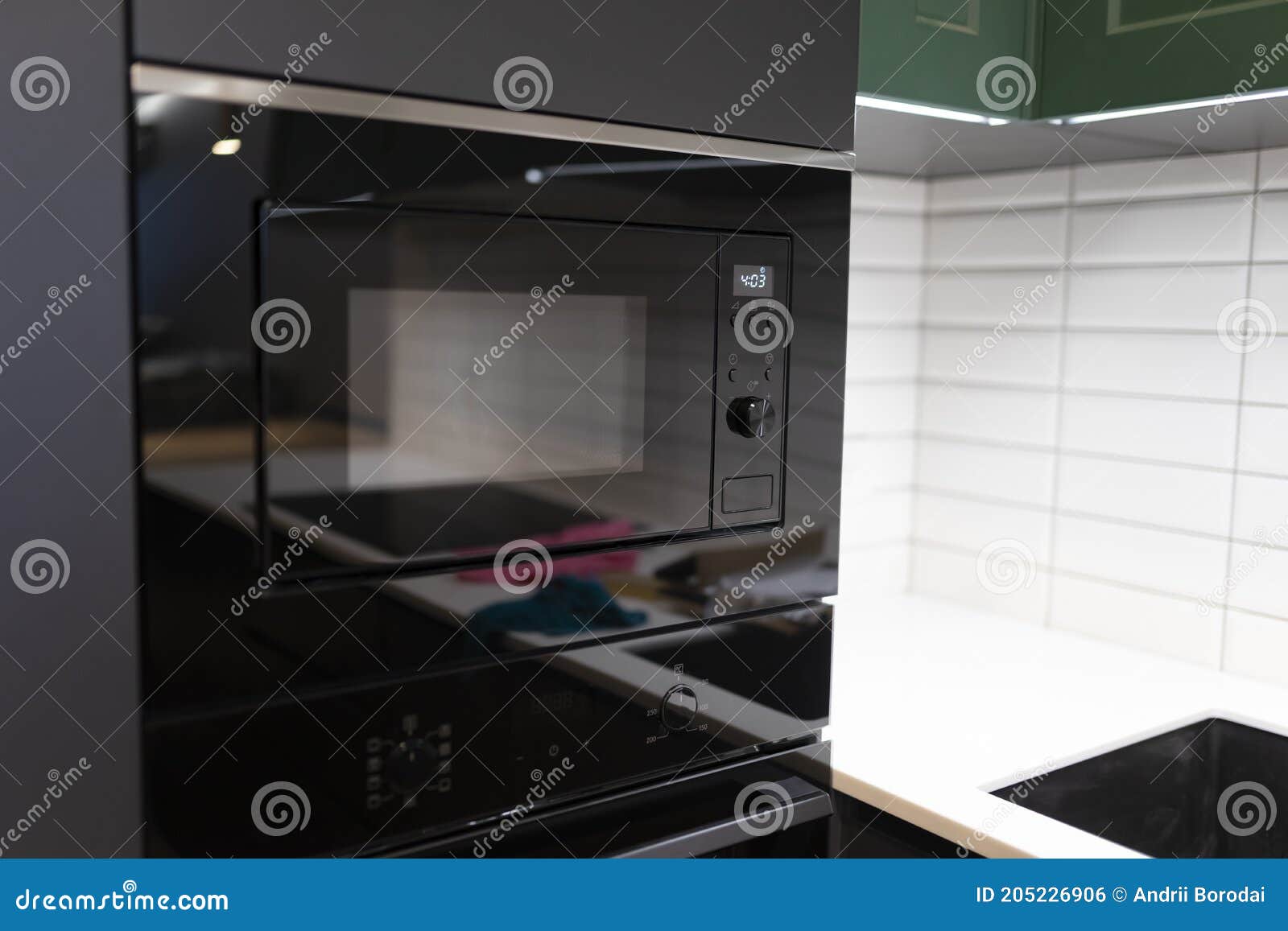 Built-in Microwave in Modern Kitchen. Stock Photo - Image of heat ...