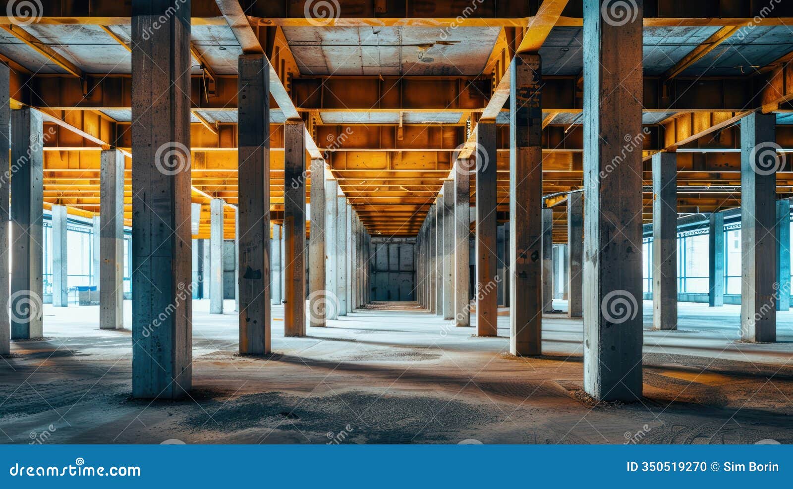 A Built Structure with Steel Beams and Concrete Pillars, Highlighting ...