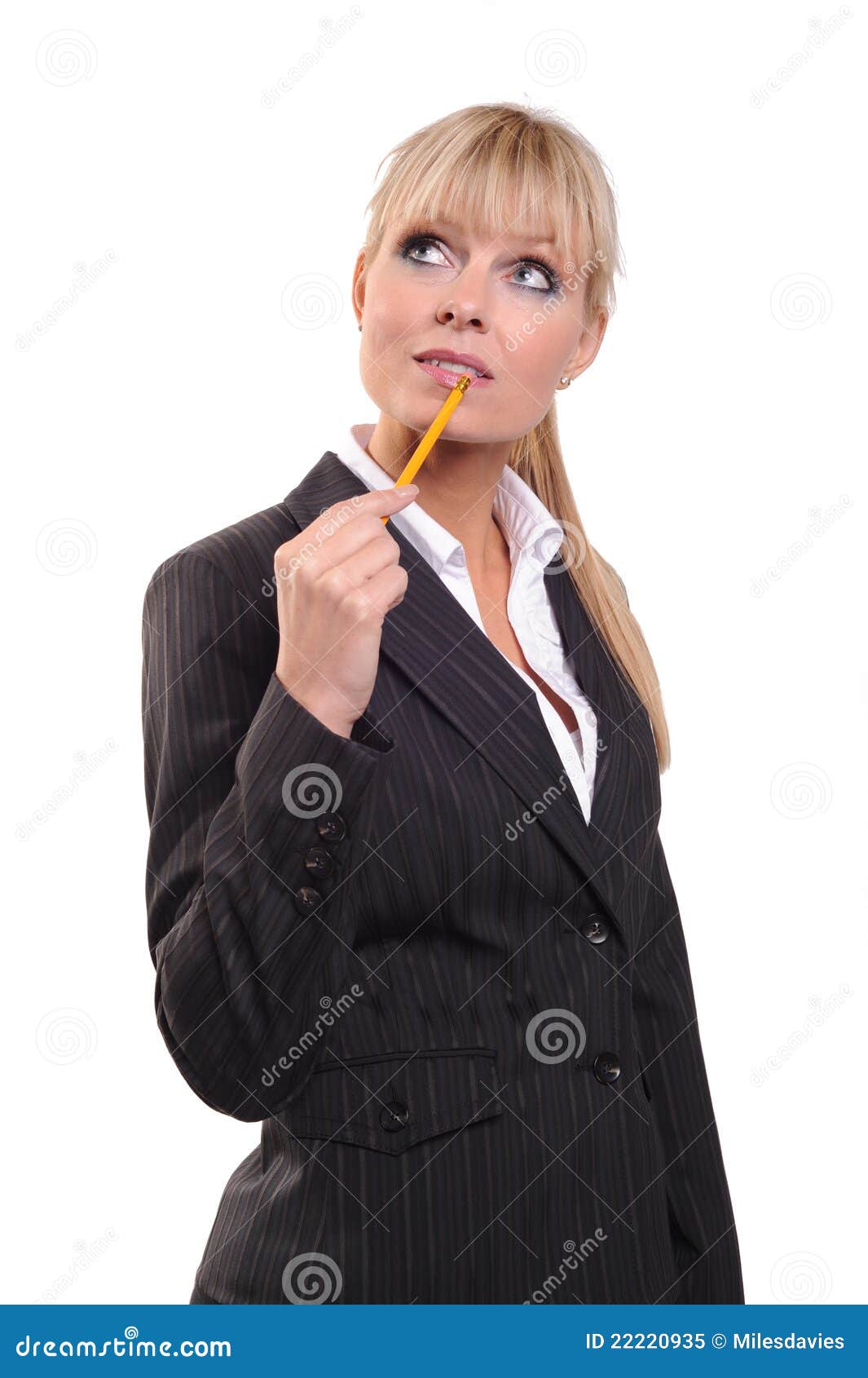 Buisness lady thinking stock image. Image of pencil, lady - 22220935