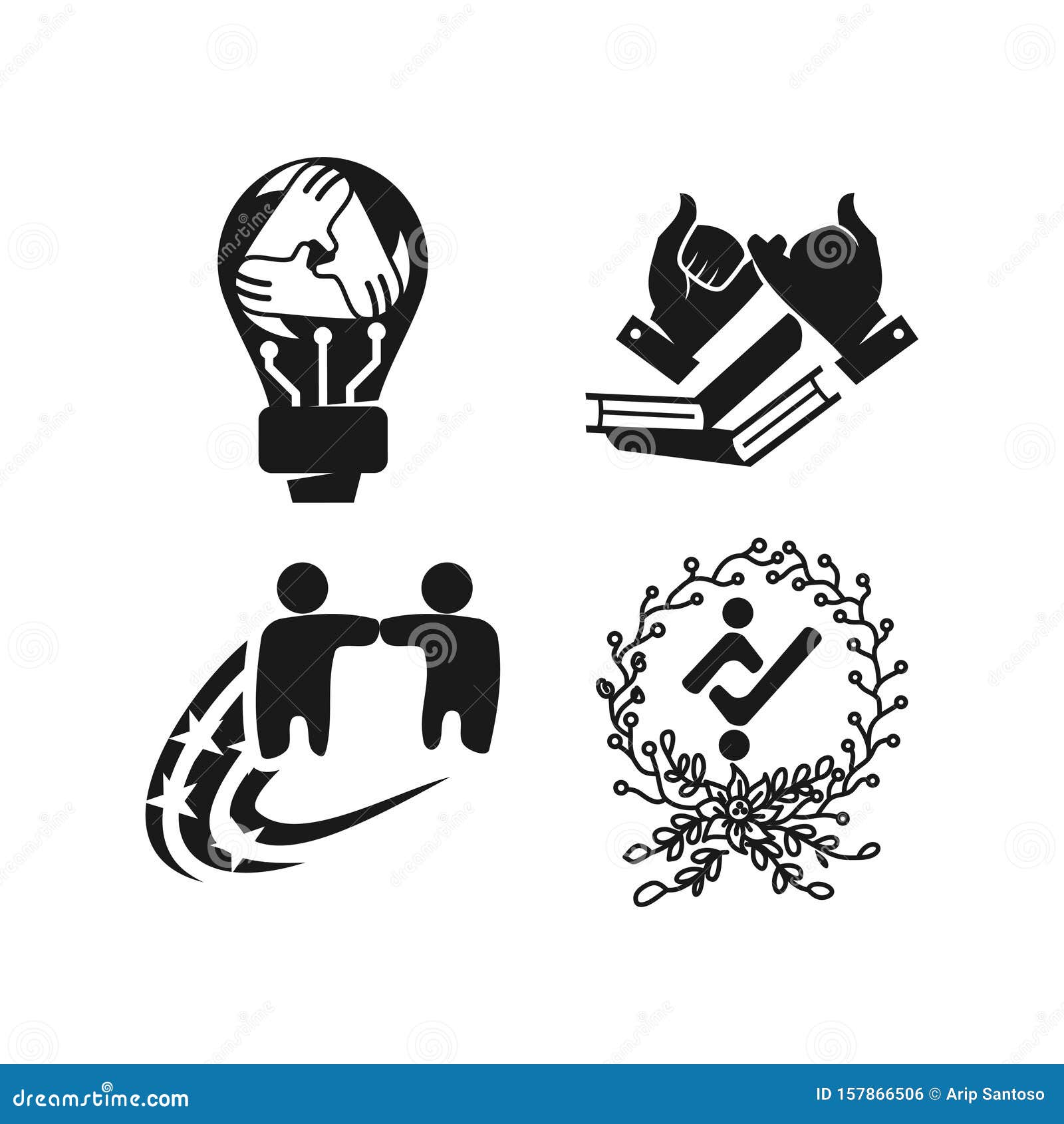 Bulb Book Leaf Commitment Teamwork Together Black Logo Stock Vector - Illustration of agreement ...
