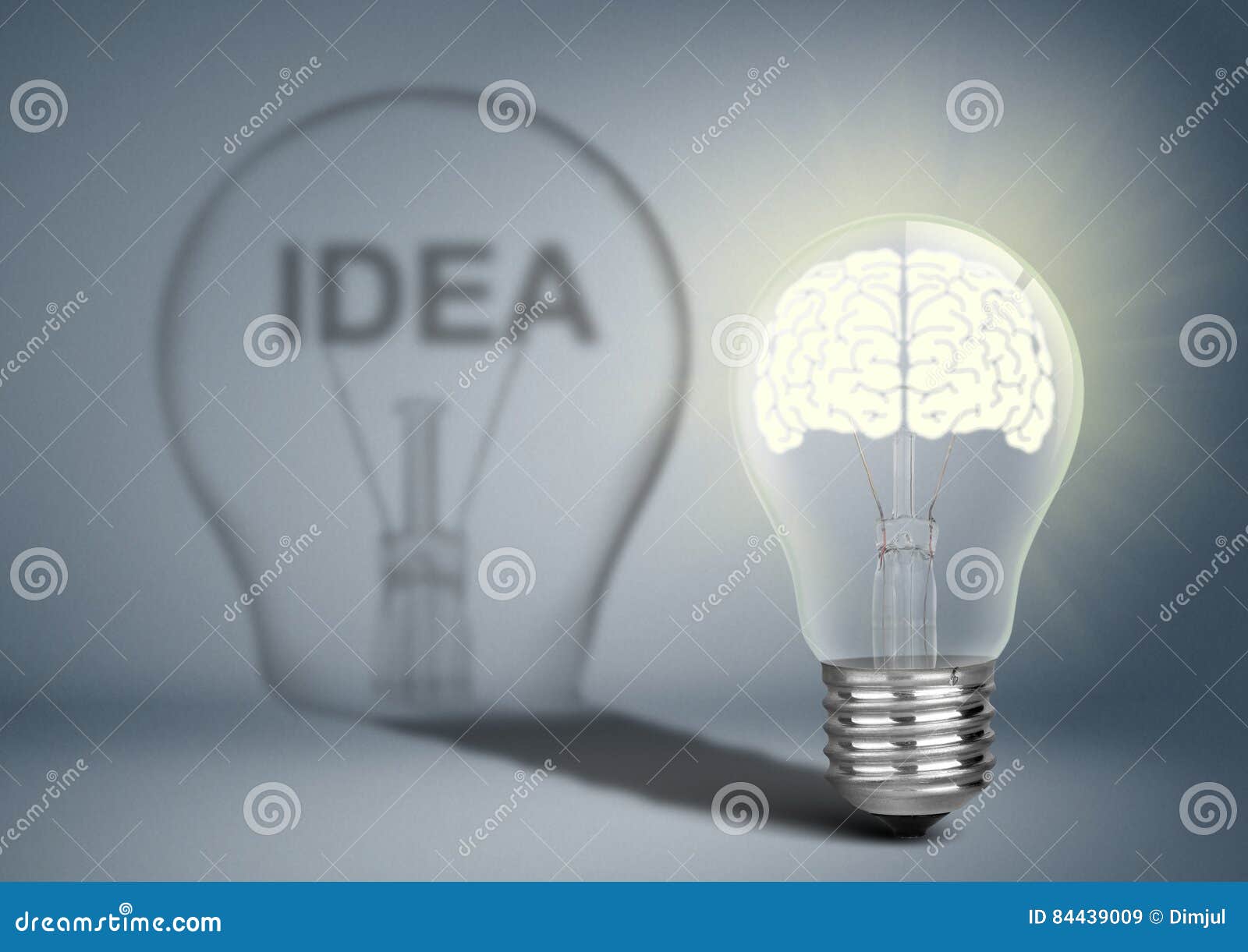 Bulb with Brain and Shadow, Thinking Creative Concept Stock Image ...