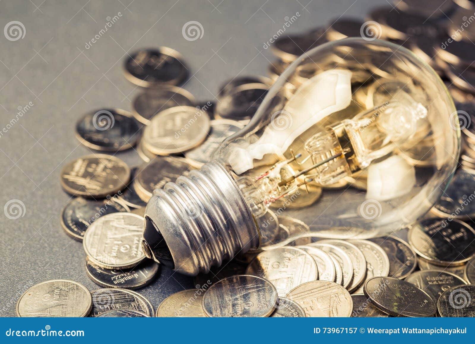 Bulb and Coins stock image. Image of bank, energy, budget - 73967157
