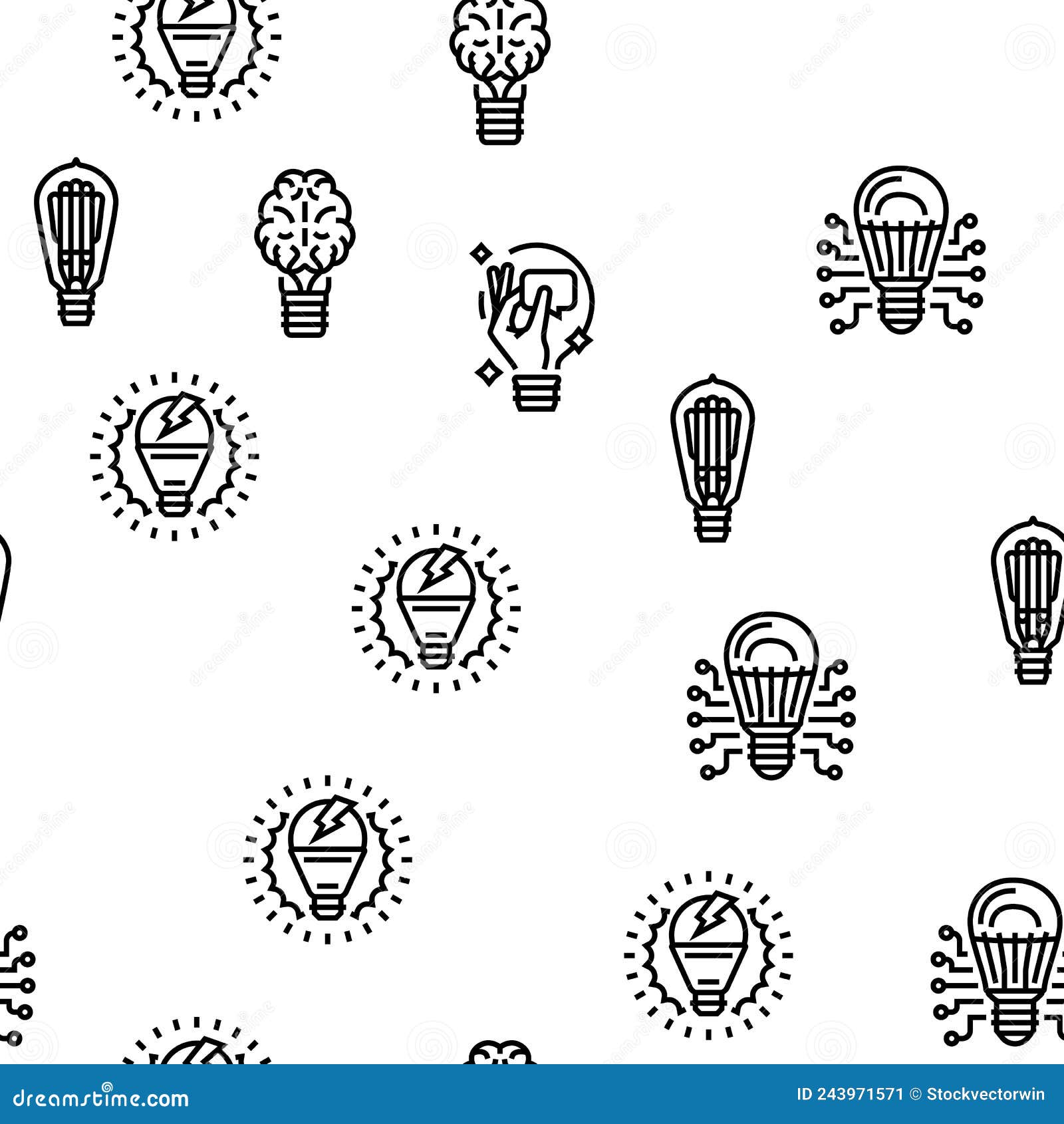 Bulb Electrical Energy Accessory Vector Seamless Pattern Stock Vector ...