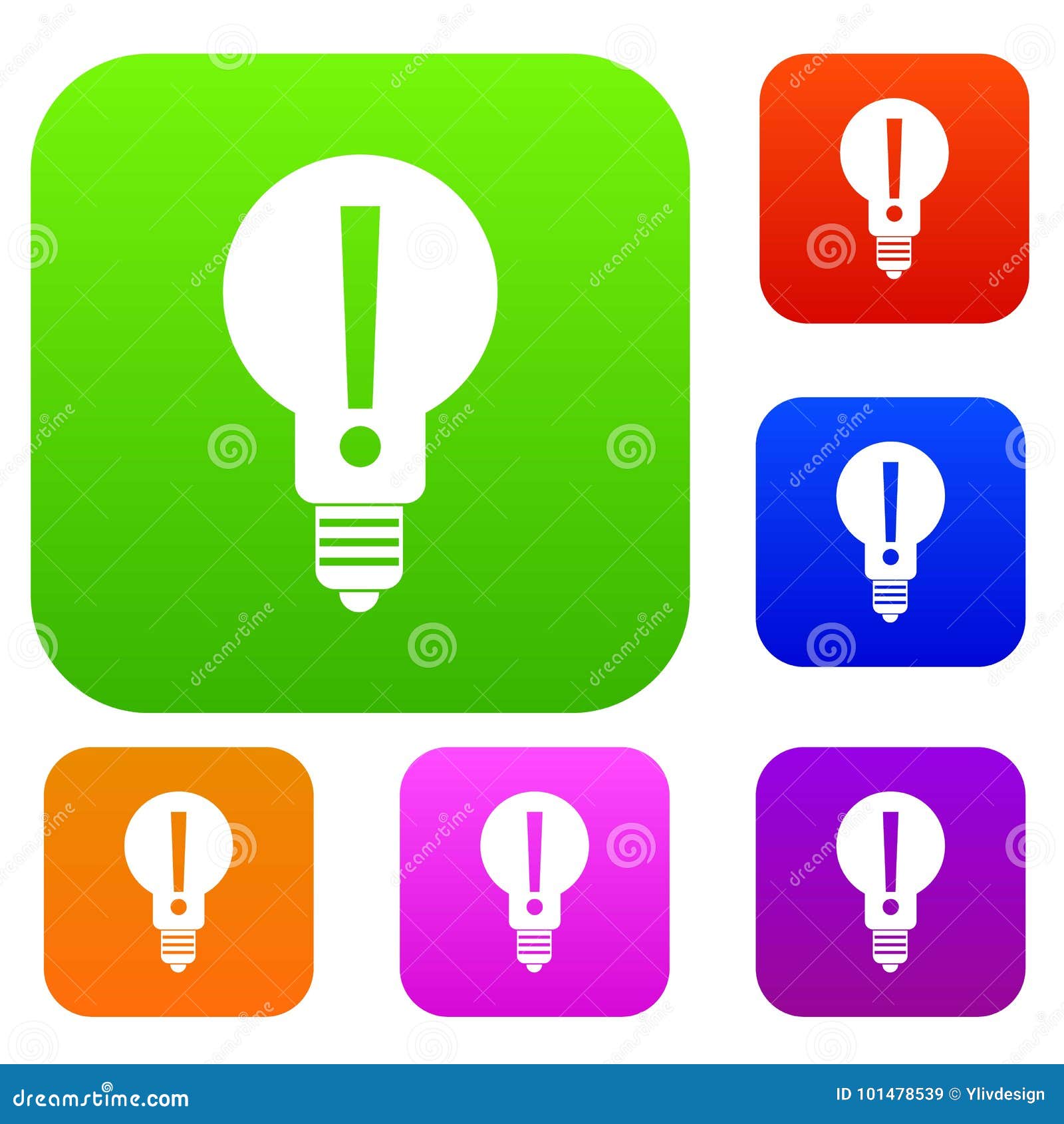Bulb with Exclamation Mark Inside Set Color Collection Stock Vector ...