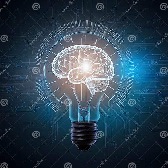Bulb Future Technology with Brain, Innovation Background, Artificial ...