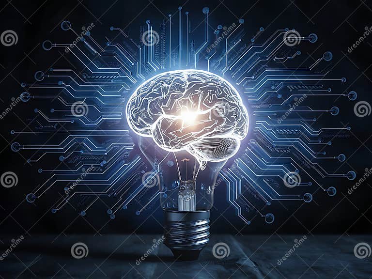 Bulb Future Technology with Brain, Innovation Background, Artificial ...