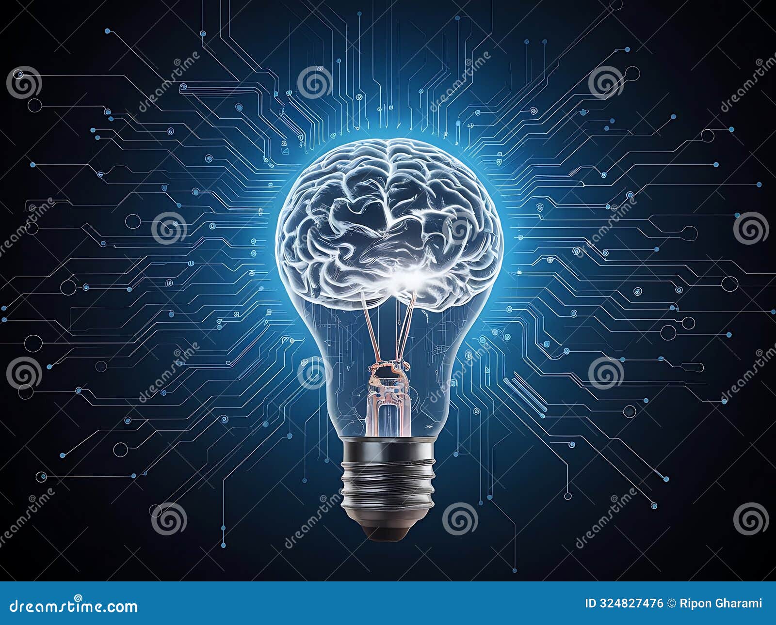 Bulb Future Technology with Brain, Innovation Background, Artificial ...