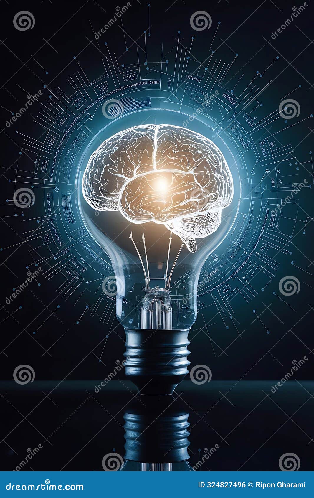 Bulb Future Technology with Brain, Innovation Background, Artificial ...