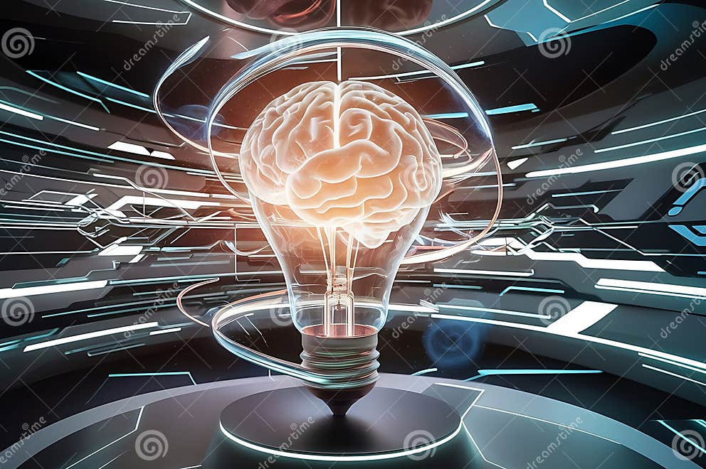 Bulb Future Technology with Brain, Innovation Background Stock ...