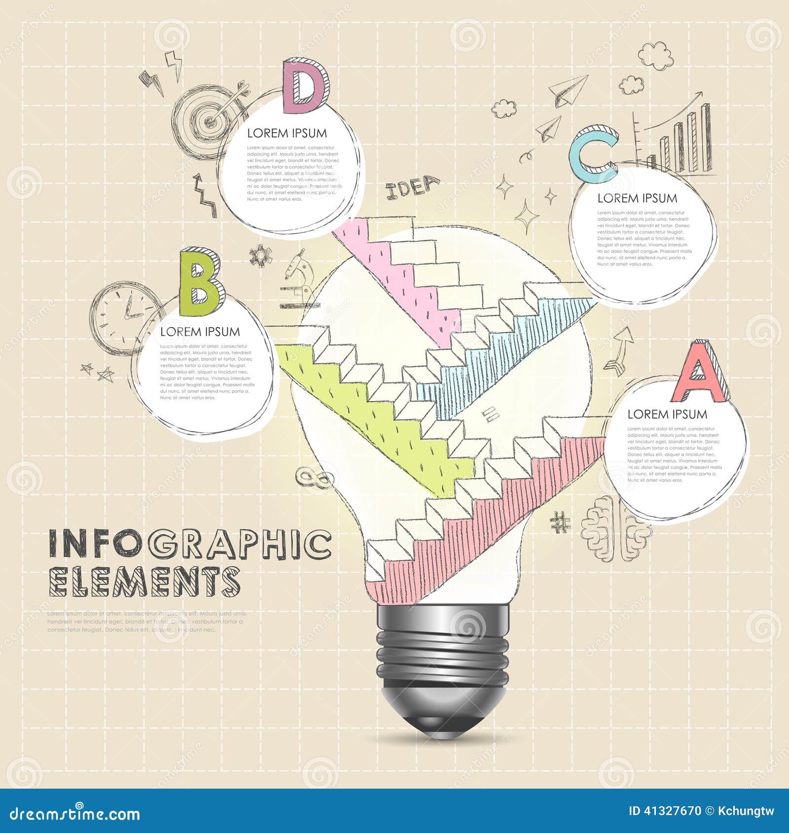 Bulb With Hand Draw Stair Abstract Infographic Elements Vector ...