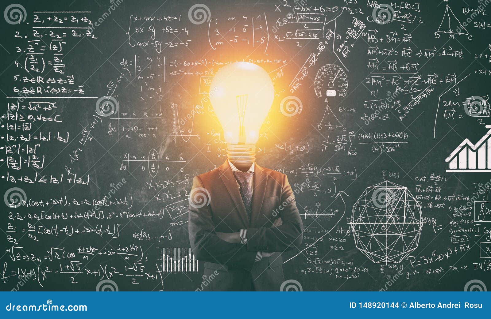 Bulb Head Solving Math Problem Stock Photo - Image of education, plan ...
