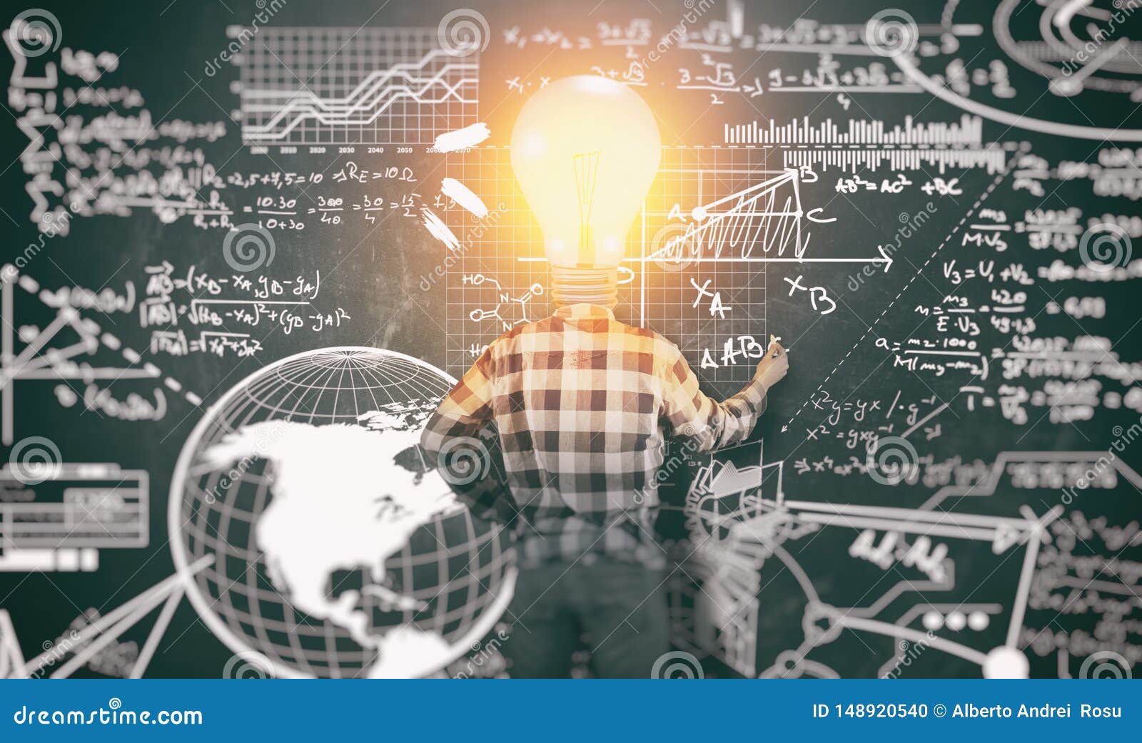 Bulb Head Solving Math Problem Stock Photo - Image of imagination ...