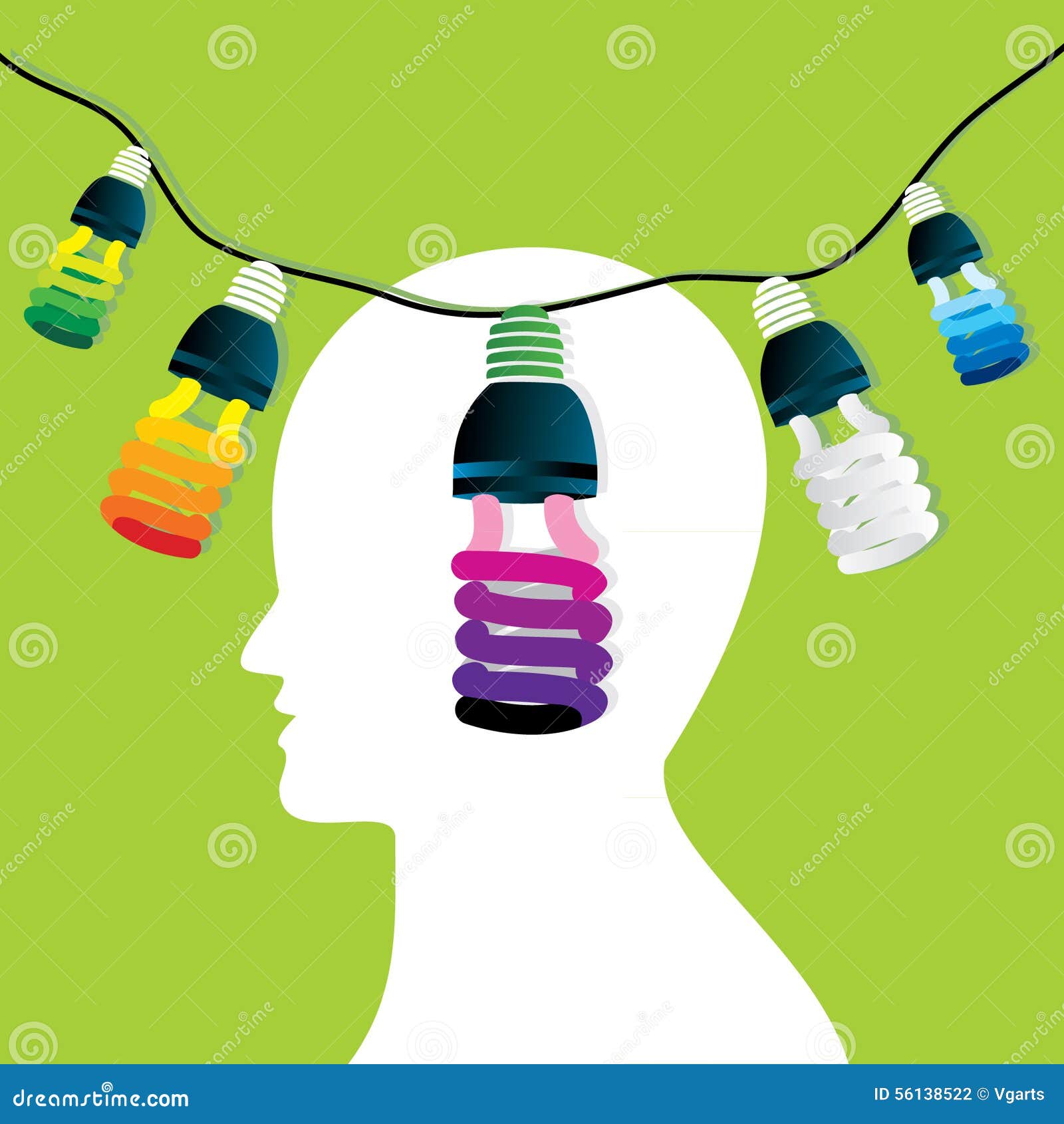 Bulb in human head stock vector. Illustration of isolated - 56138522