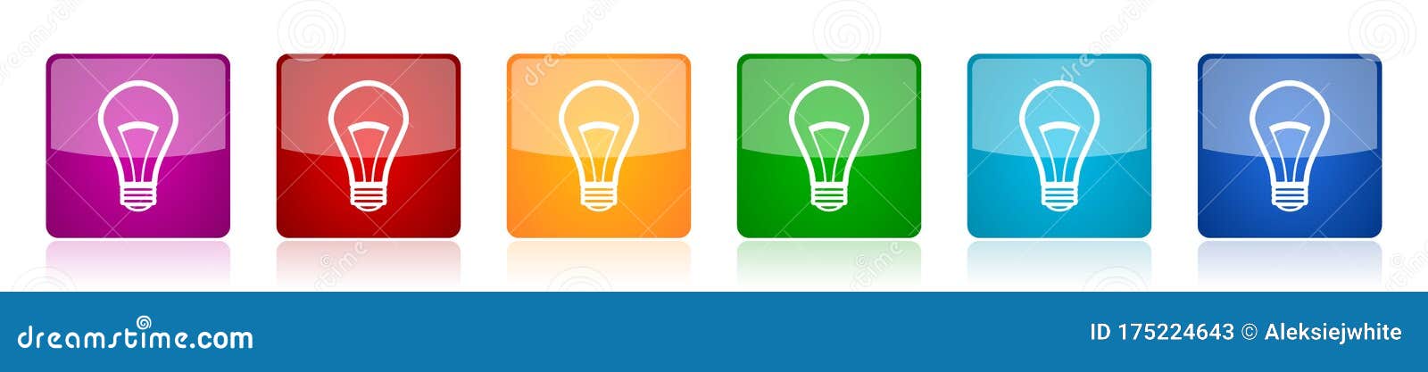 Bulb Icon Set, Colorful Square Glossy Vector Illustrations in 6 Options ...