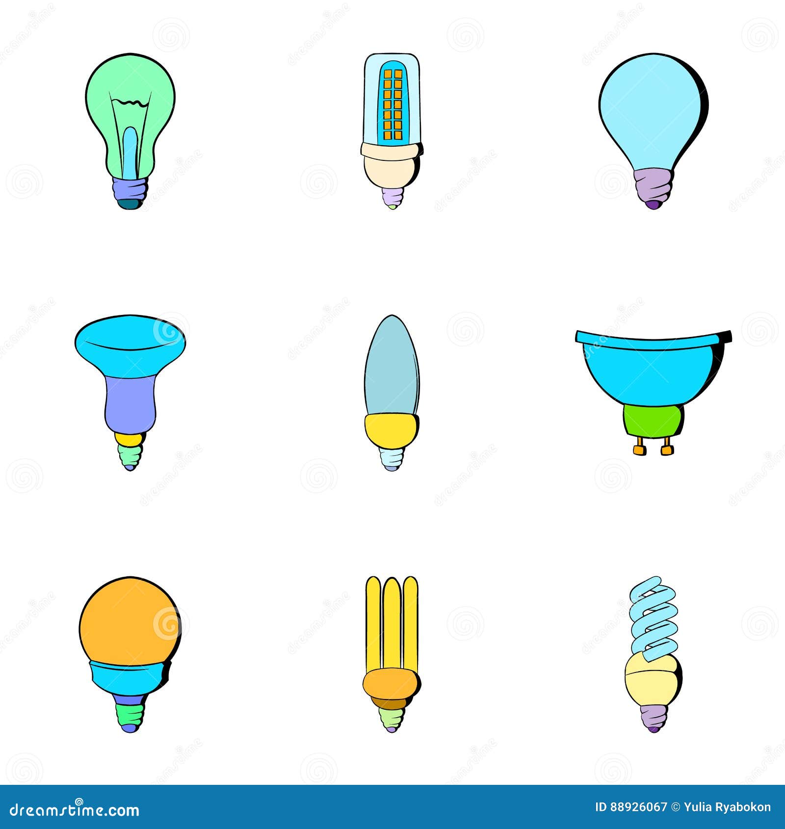 Bulb Icons Set, Cartoon Style Stock Vector - Illustration of ...