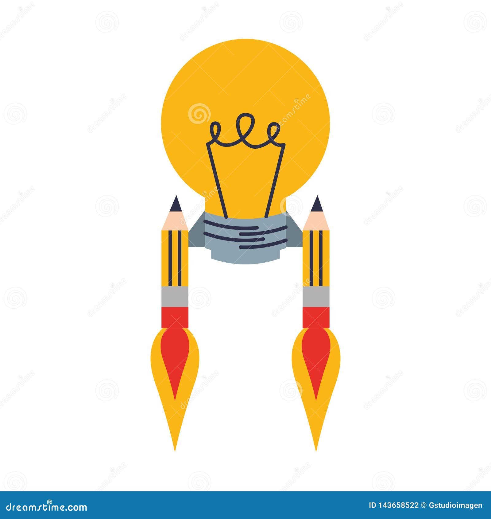 Bulb Idea Pencil Rocket Launch Creativity Stock Vector - Illustration ...