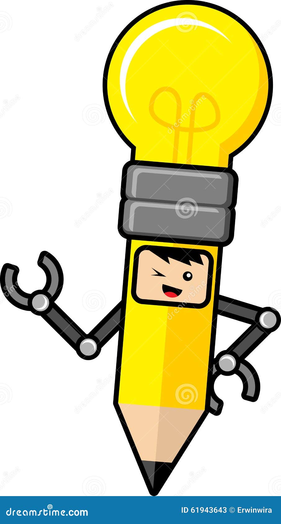 Bulb Lamp Pencil Cartoon Character Stock Vector - Illustration of ...