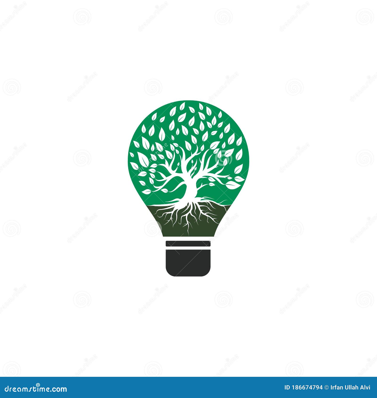 Bulb Lamp Tree Roots Vector Logo Design. Stock Vector - Illustration of ...