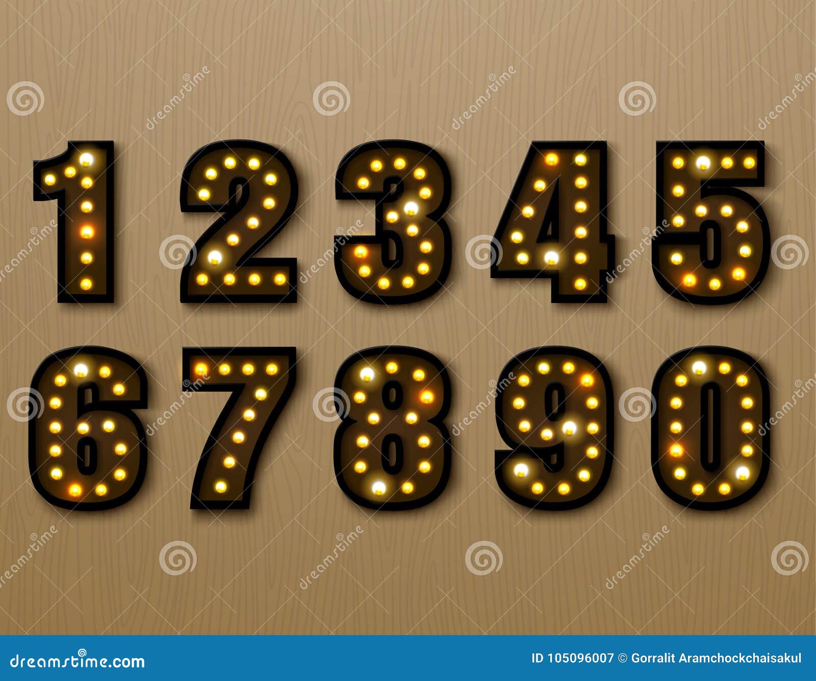 Bulb Light Font on Wood Pattern Stock Vector - Illustration of bright ...