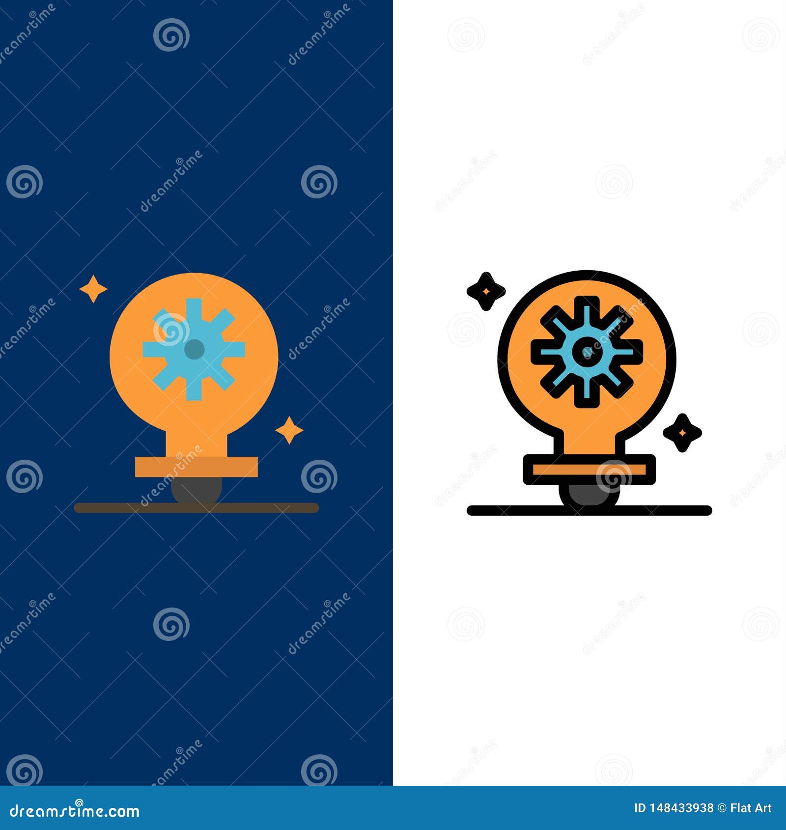 Bulb, Light, Setting, Gear Icons. Flat and Line Filled Icon Set Vector ...