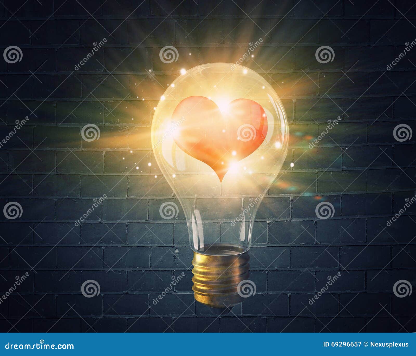 Bulb with love heart stock image. Image of light, romantic - 69296657