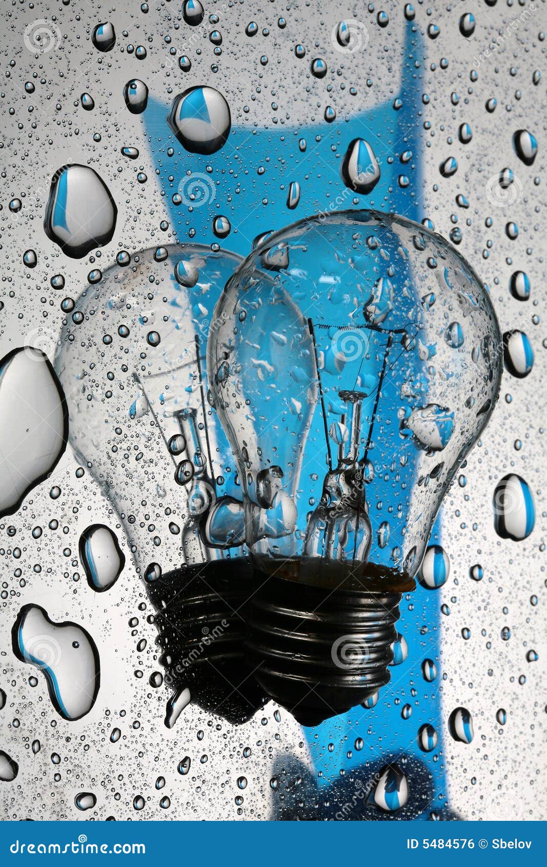 Bulb with Reflection and Drops on Glass Stock Photo - Image of lighting ...