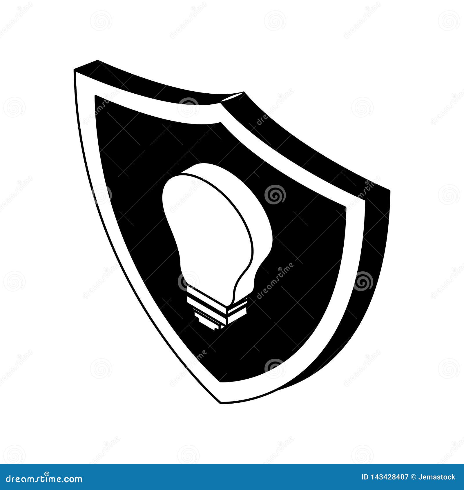 Bulb on Shield Isometric Symbol in Black and White Stock Vector ...