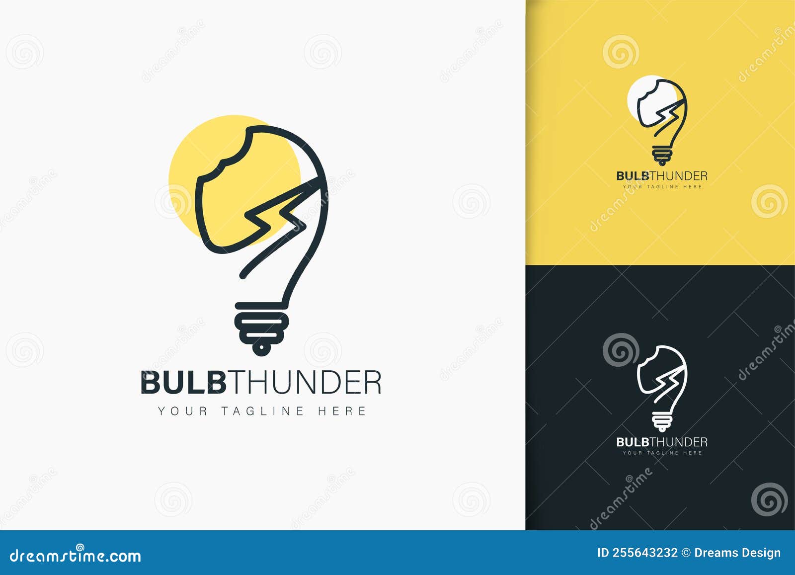 Bulb Thunder Logo Design Linear Style Stock Vector - Illustration of ...