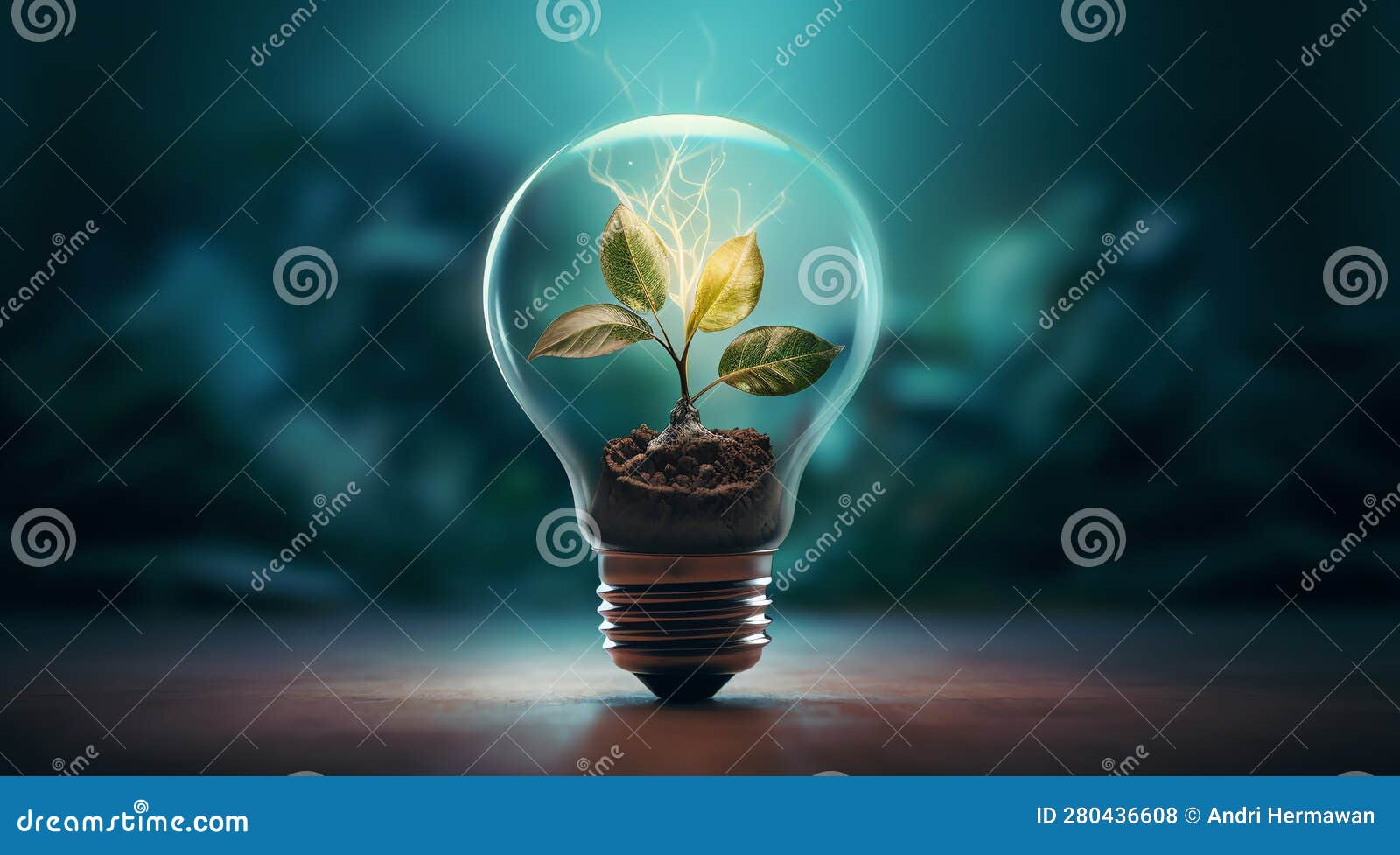 An Isolated of Bulb with Growing Trees and Lighting Stock Illustration ...