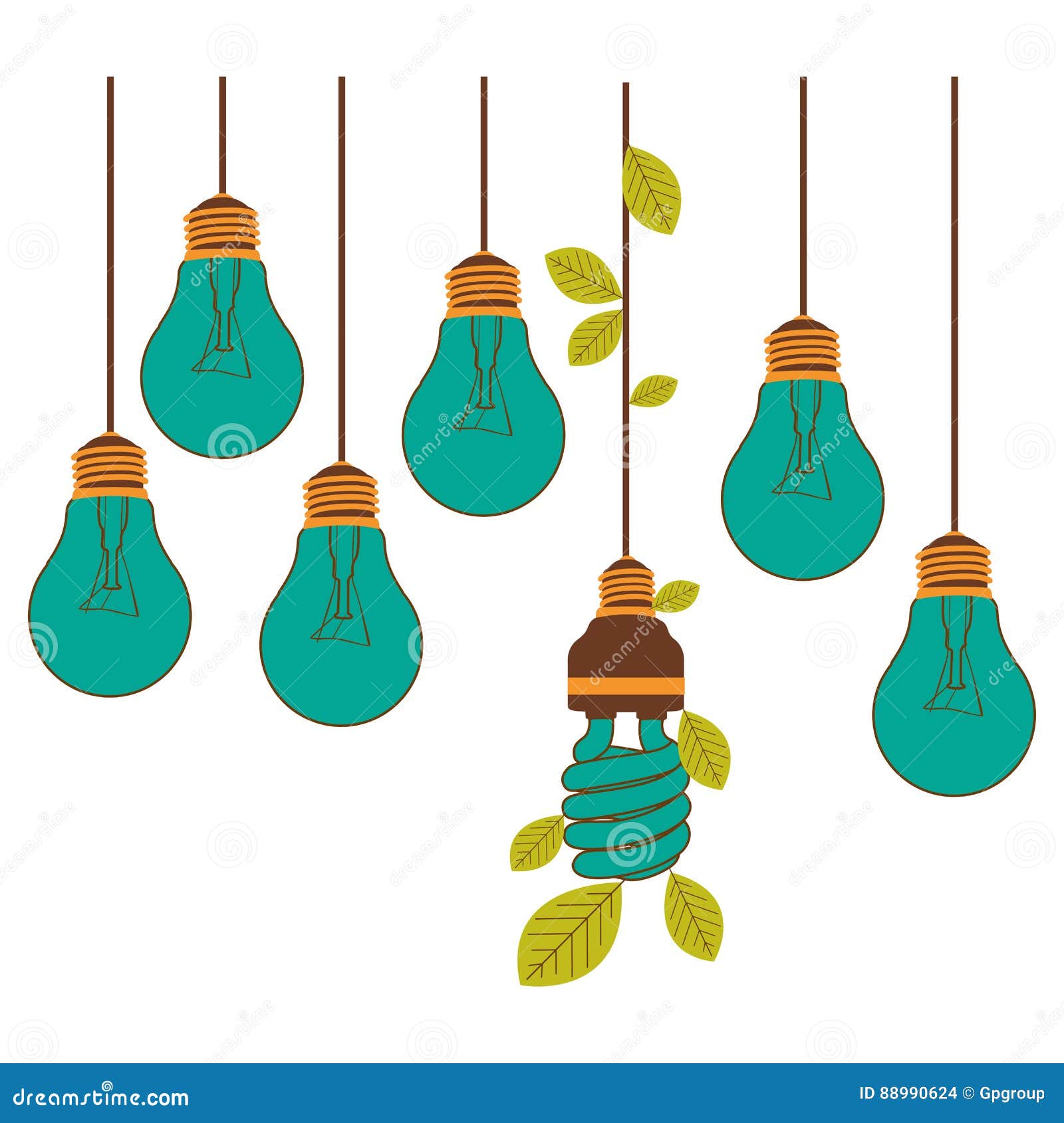 Bulbs Hanging with Save Bulb Leaves Icon Stock Illustration ...