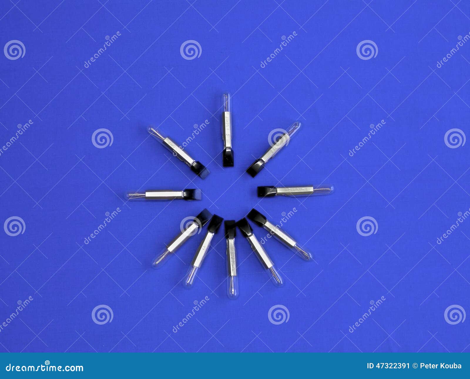 Bulbs Illustrate Rays on a Blue Background. Stock Image - Image of ...