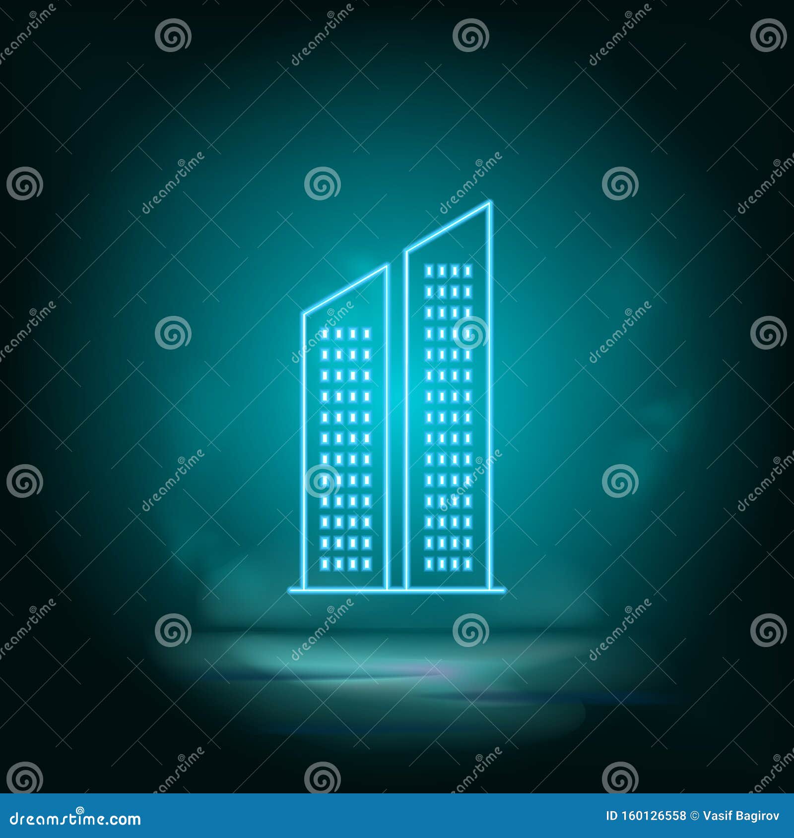 Bulding, Neon Blue. Blue Neon, Building Icon. Vector Background Stock ...