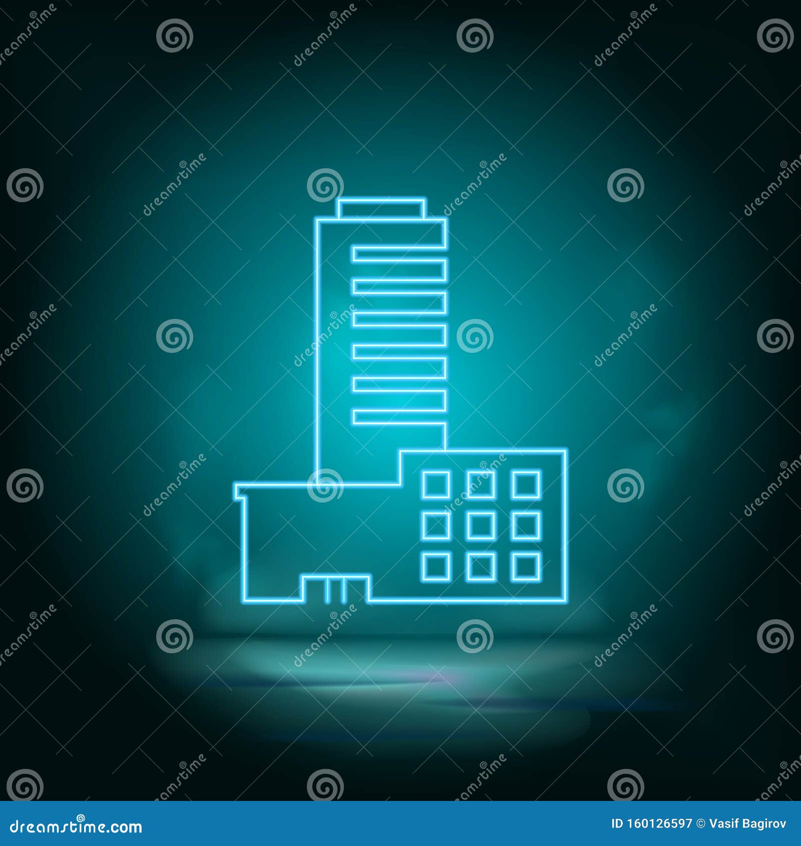 Bulding, Neon Blue. Blue Neon, Building Icon. Vector Background Stock ...
