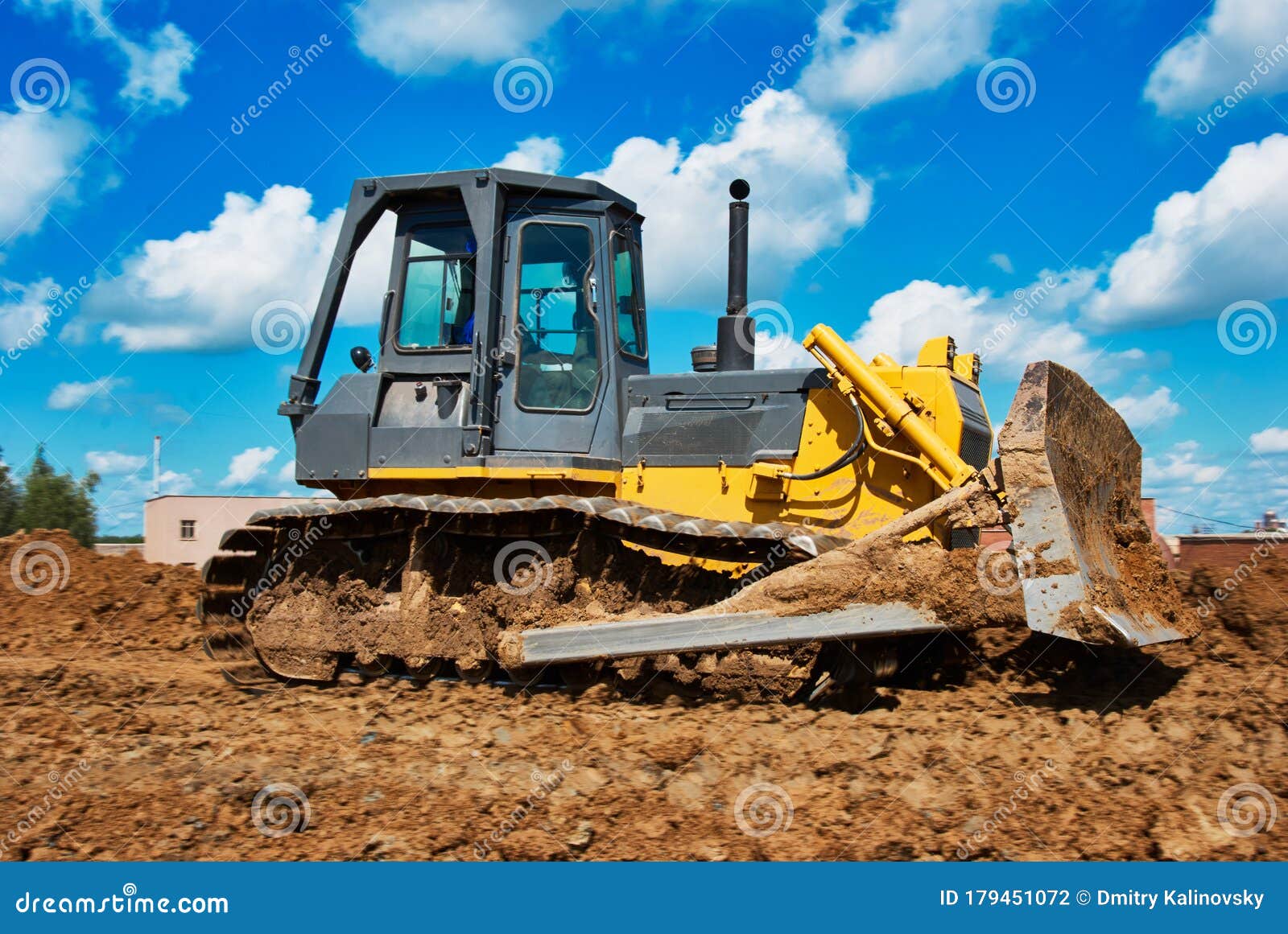 Buldozer Moving Earth. Road Construction Building Work Stock Photo ...