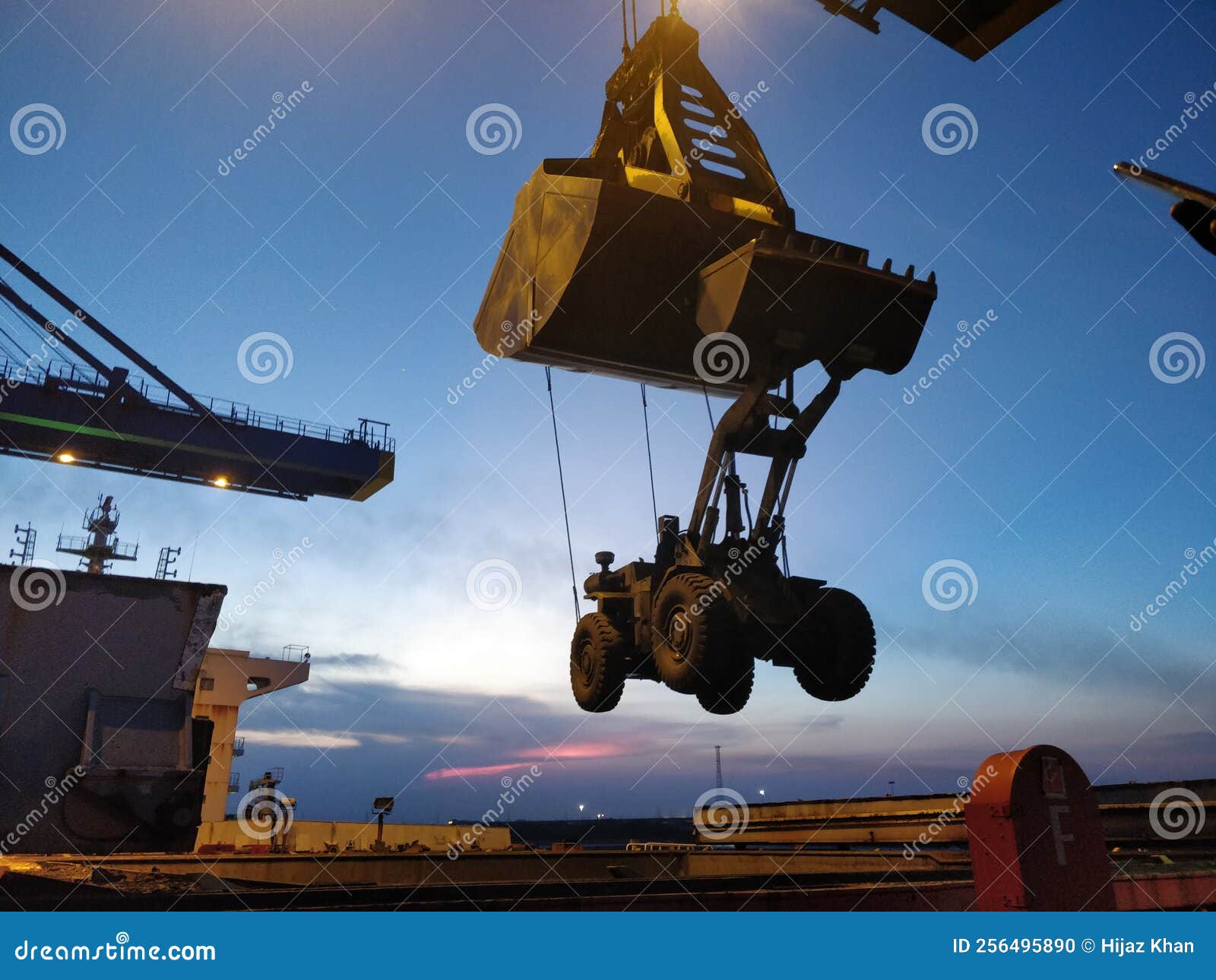 Buldozer Talking Off from the Cargo Hatch after Clearing Stock Photo ...