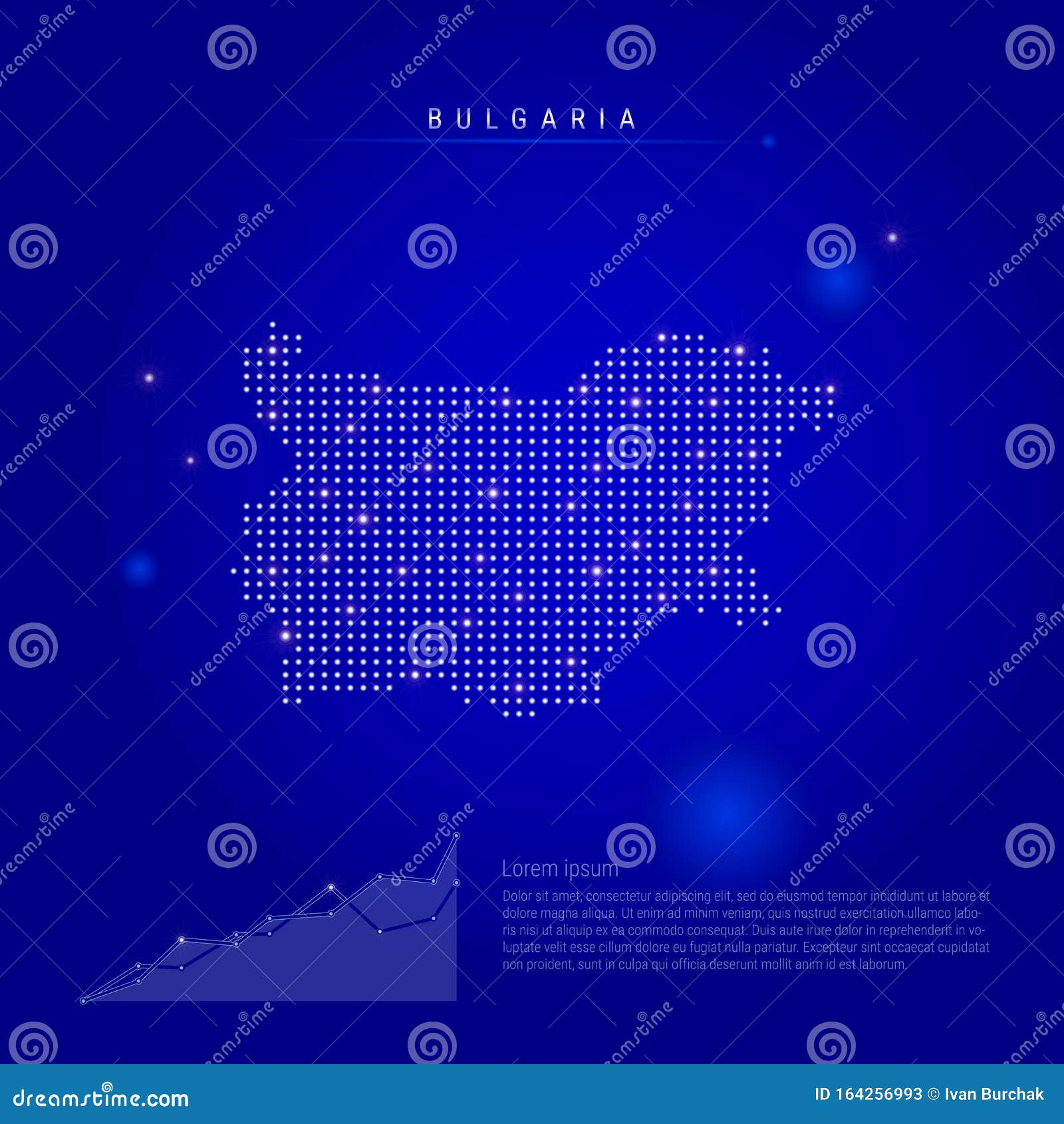 Bulgaria Illuminated Map with Glowing Dots. Dark Blue Space Background ...