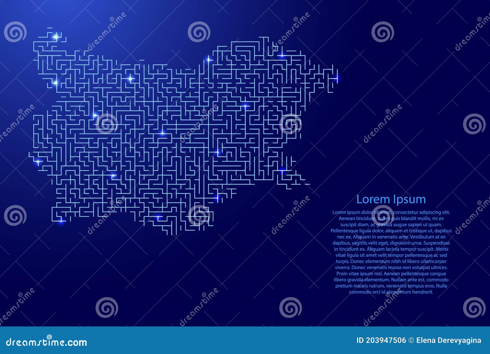 Bulgaria Map from Blue Pattern of the Maze Grid and Glowing Space Stars ...