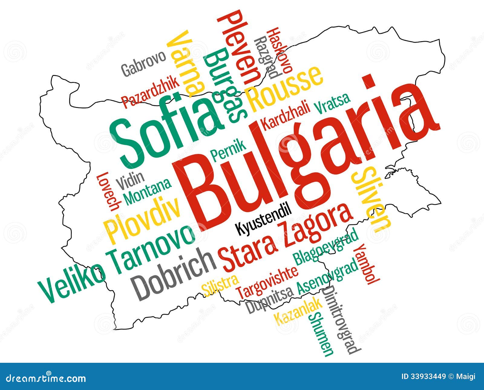 Bulgaria map and cities stock vector. Illustration of veliko - 33933449
