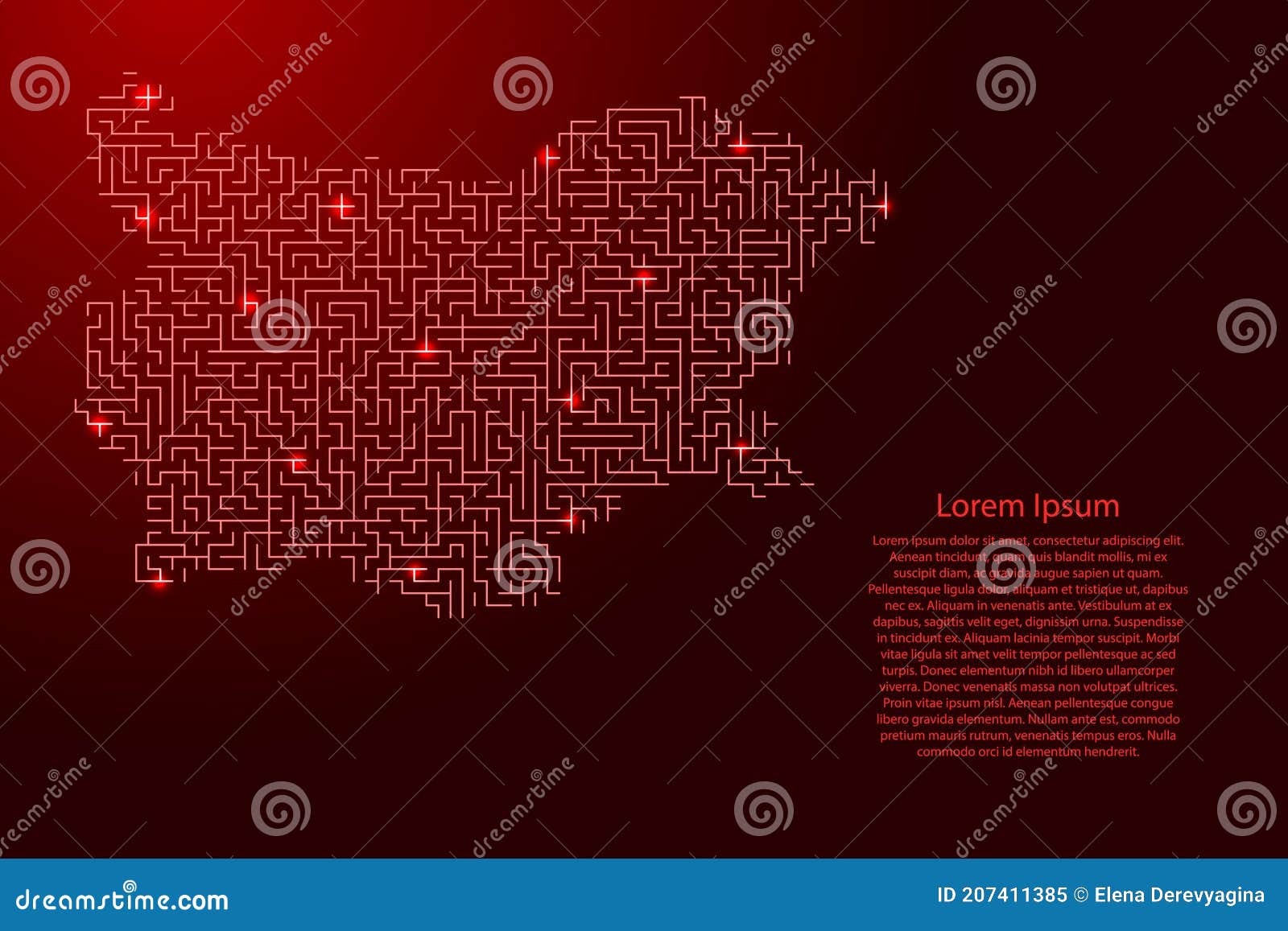 Bulgaria Map from Red Pattern of the Maze Grid and Glowing Space Stars ...